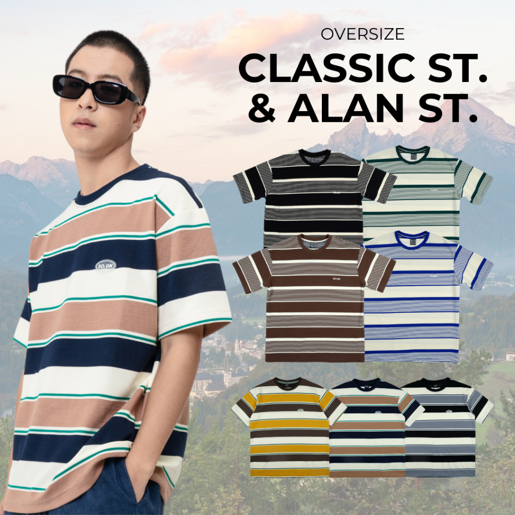 SO.ON เสื้อลายทาง คอกลม ลำลอง รุ่น Classic / Alan (ใส่โค้ด TGERJLY ลด ...