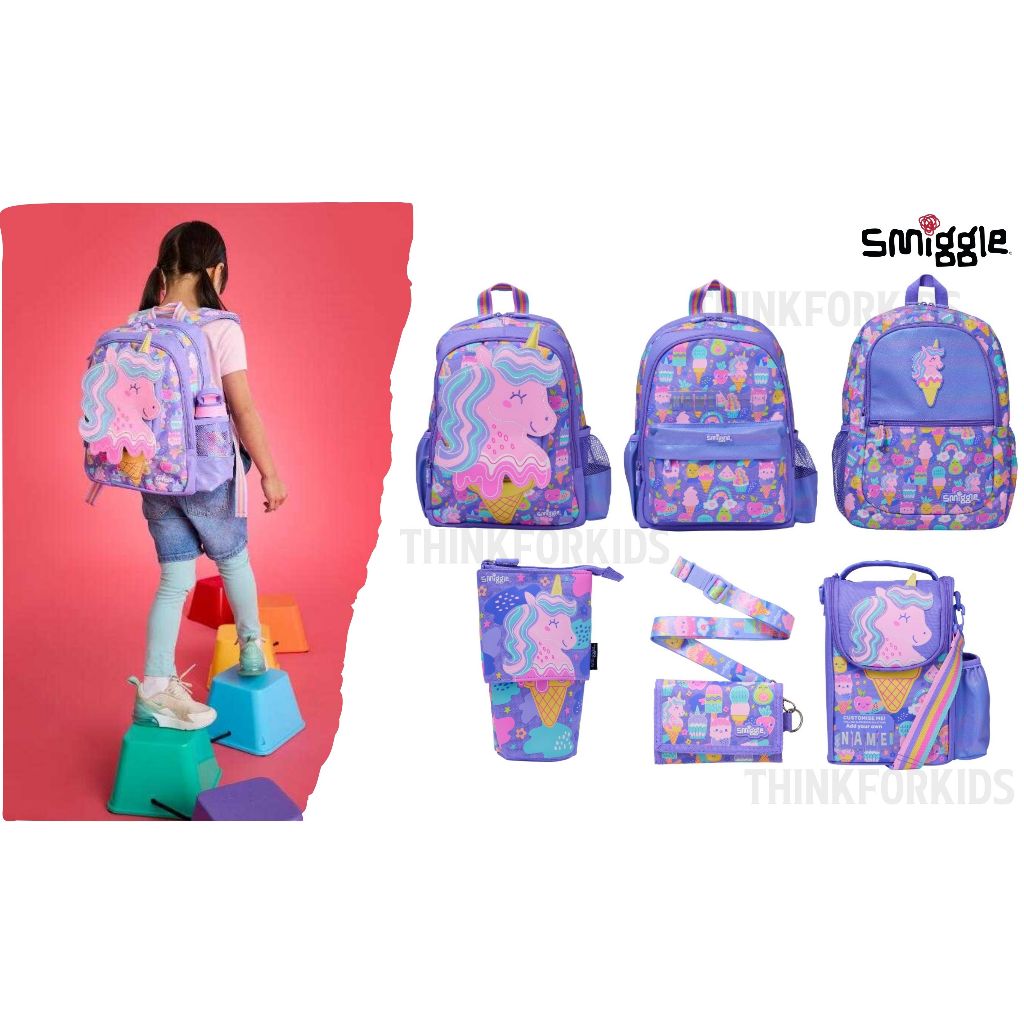 Smiggle Set ยูนิคอนไอติมม่วง กระเป่าเป้ ถุงดินสอ กล่องข้าว bento ...