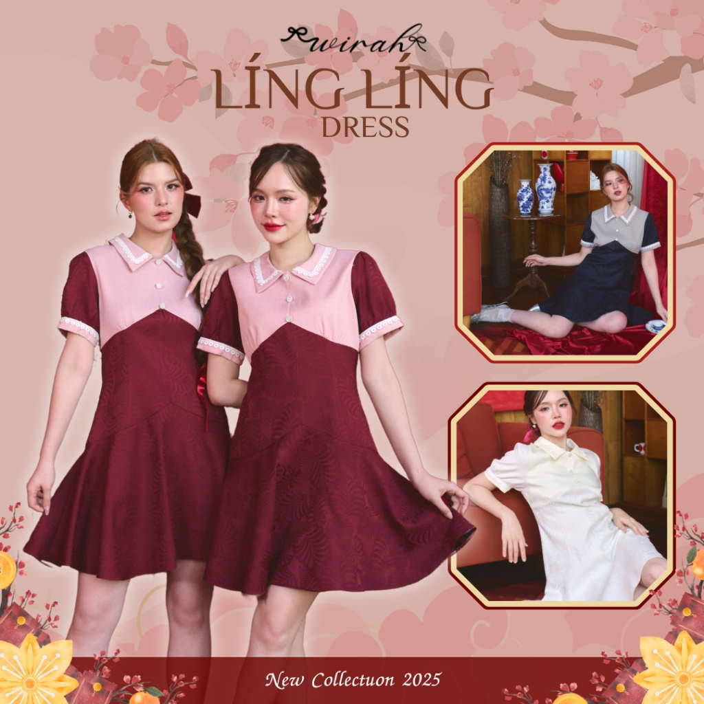 玲玲 Líng Líng Dress : DW03 ชุดเดรส ท่อนบนผ้า Poly viscose ปกบัวแหลมแต่ง ...