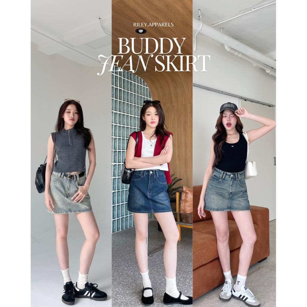 Riley.apparels - Buddy Jean Skirt กระโปรงยีนส์สั้น 7008 | Shopee Thailand