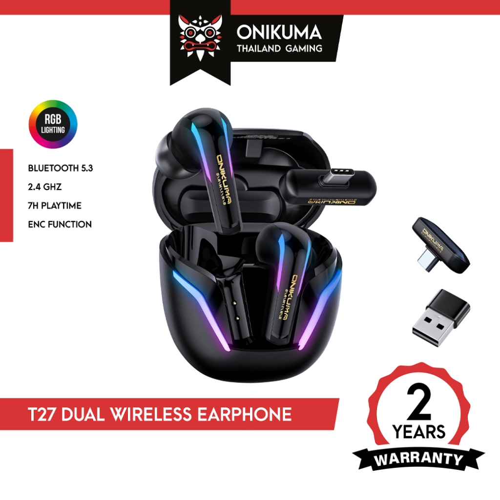 Onikuma T27 Dual Gaming Wireless Earphone หูฟัง TWS 2 ระบบ 2.4Ghz ...