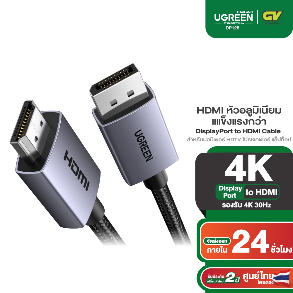 UGREEN รุ่น DP125 สายเคเบิลไนล่อนถัก DisplayPort Male to HDMI รองรับ 4K ...