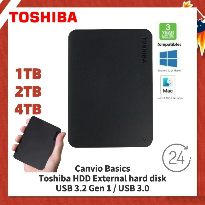 [Three-year warranty] Toshiba Canvio Basics HDD 1TB/2TB/4TB USB3.2 ฮาร์ดดิสก์ 2.5'' พกพา ...