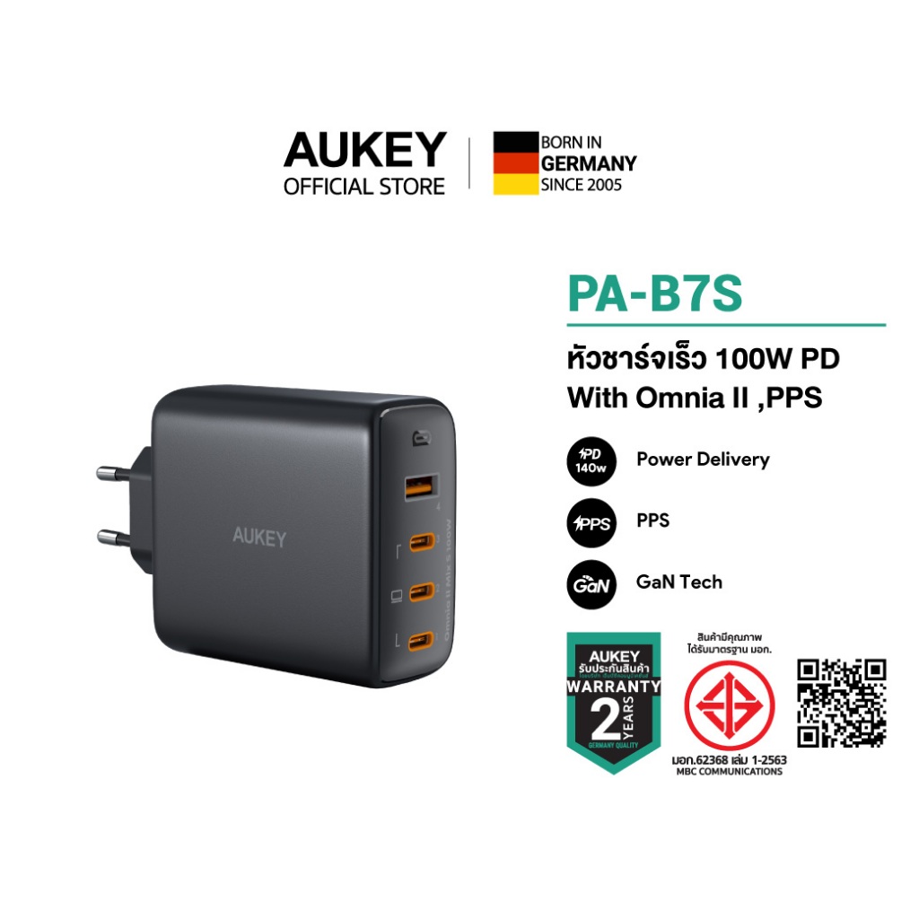AUKEY PA-B7S หัวชาร์จเร็ว 100W Omnia II Series With GaN3 Tech สำหรับ ...