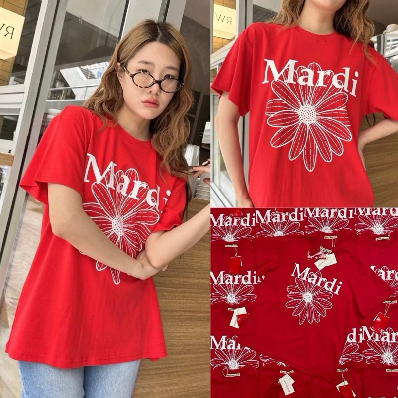 Alice♥︎ VALEN BASIC STORE MARDI T-SHIRT เสื้อยืดแบรนด์ดัง สีแดงลายดอกไม้แบรนด์สุดฮิต งานชนช็อป ...