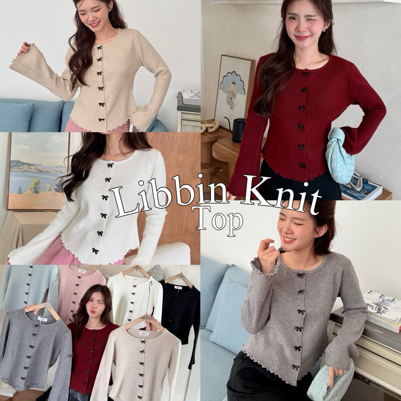 🎀Libbin knit Top🎀(E07)เสื้อไหมพรมแขนกระดิ่งกระดุมโบว์ | Shopee Thailand