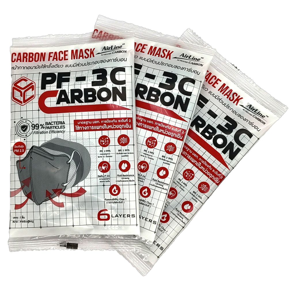 หน้ากากคาร์บอน หนา 6 ชั้น รุ่น PF-3C N95 มาตรฐาน อย.กรองฝุ่นPM2.5กรอง ...