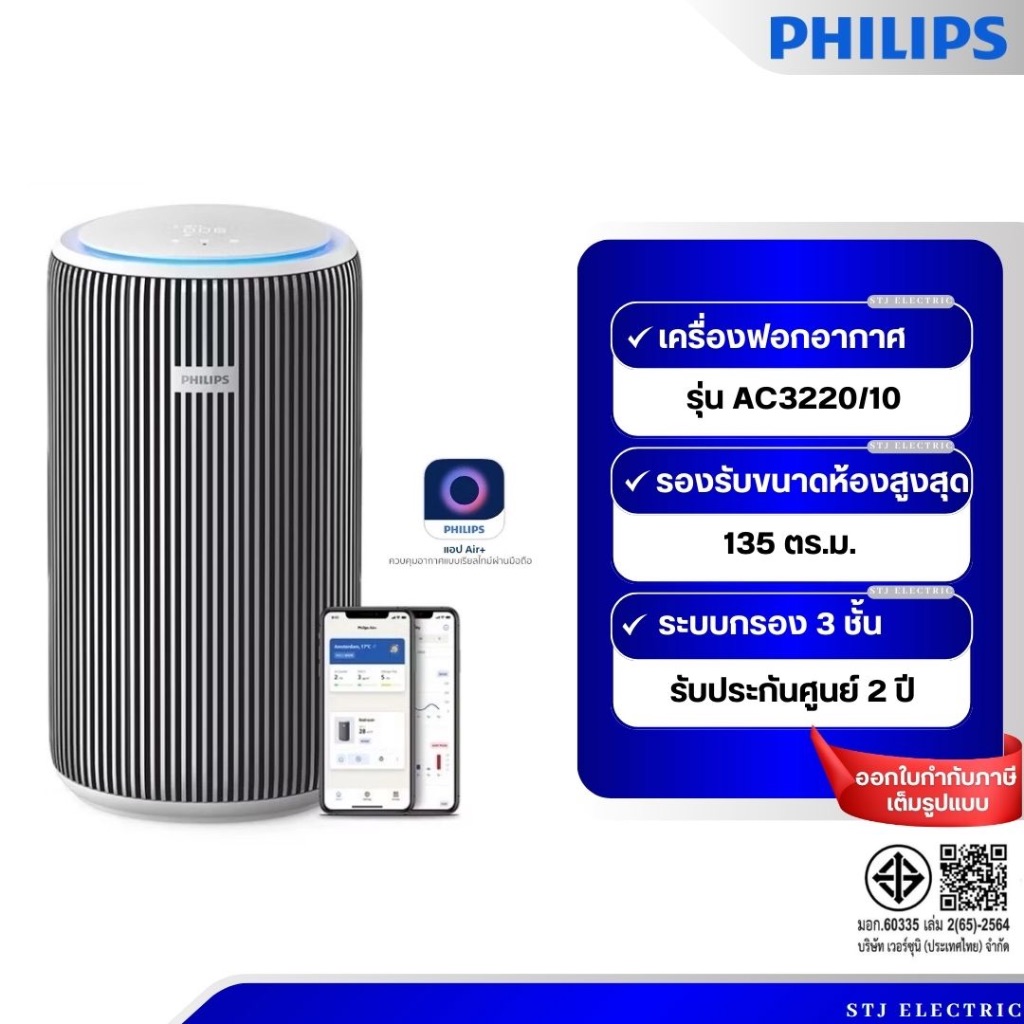 [พร้อมส่ง]PHILIPS เครื่องฟอกอากาศ สำหรับห้องขนาด 135 ตร.ม. รุ่น AC3220 ...