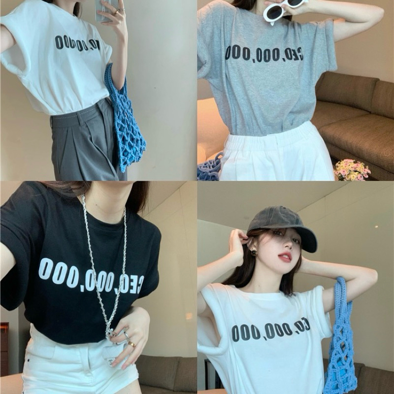 [Nnod shop’] เสื้อยืดแขนสั้นสีพื้น สกรีนอีกษร CE0,000,000 3สี พร้อมส่ง ...
