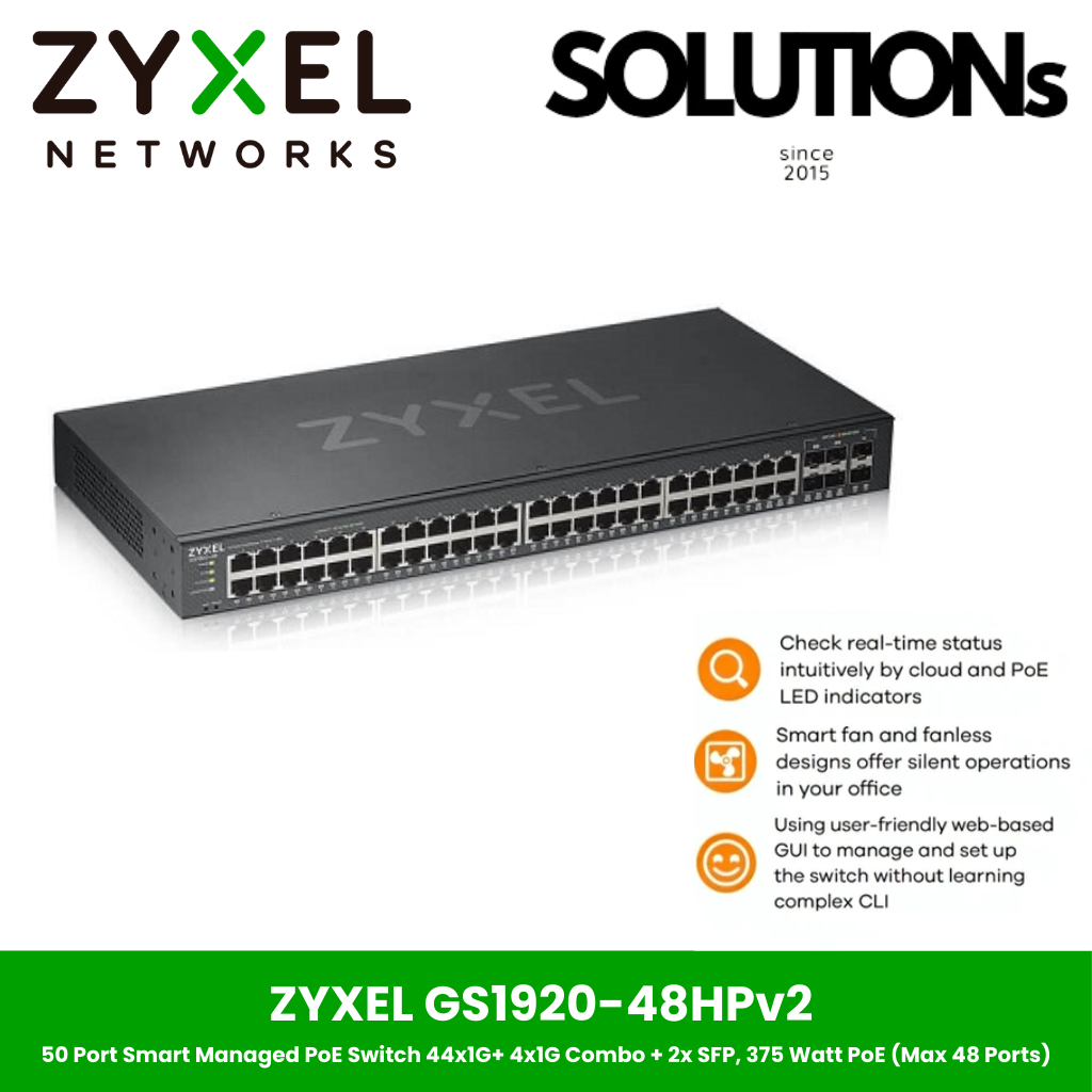 ZYXEL GS1920-48HPv2 50 Port Smart Managed PoE Switch 44x1G+ 4x1G Combo ...