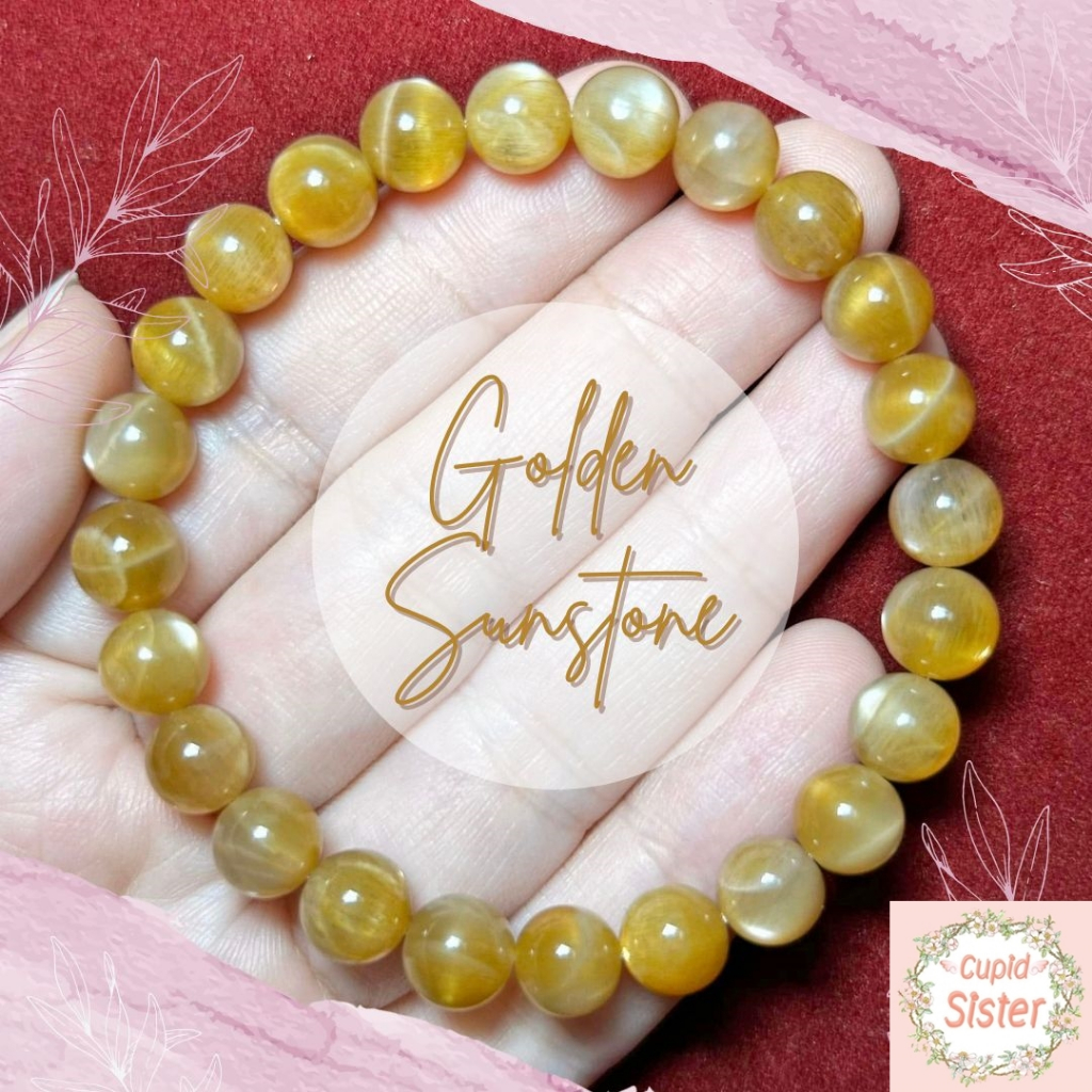CupidSister สร้อยข้อมือหินซันสโตนสีทอง Golden Sunstone เหลือบ 2 สี หินแห่งความอุดมสมบูรณ์และความ ...