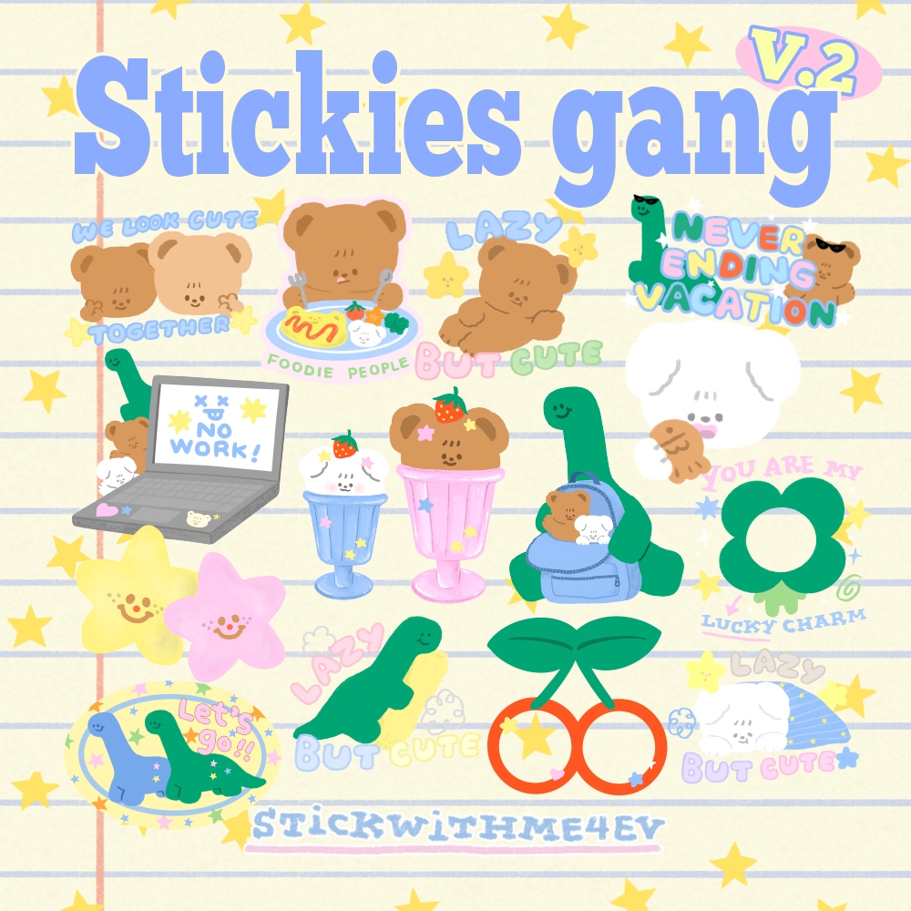 Stickies gang V2 สติกเกอร์พรีเมียมขายแยกชิ้น ชิ้นบิ๊กเบิ้มสำหรับติดไอแพ ...