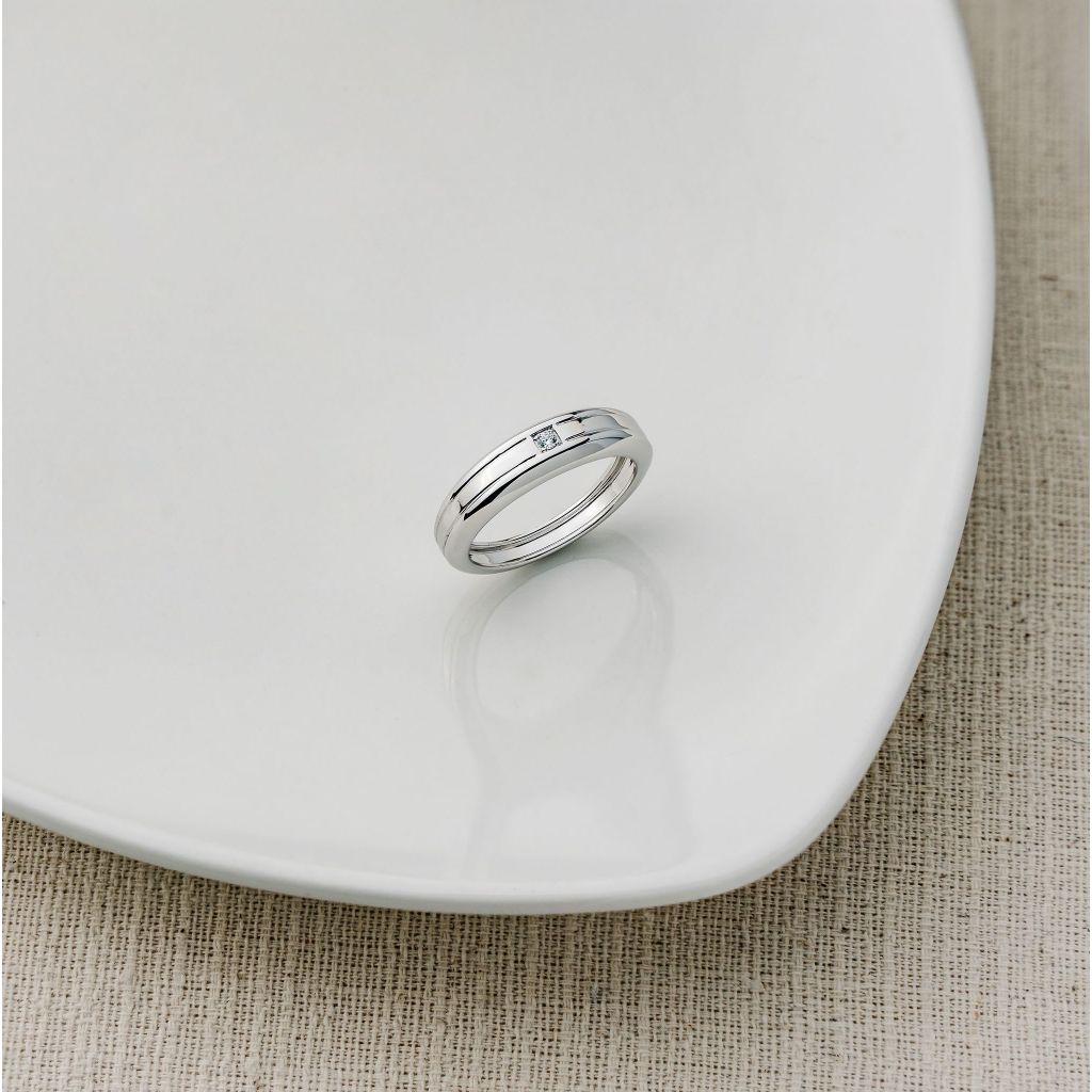 AR-Kang Collection/ AKR727 แหวนผู้ชายเงินแท้ประดับ White CZ AAAAA ชุบ Rhodium (Silver92.5% ...