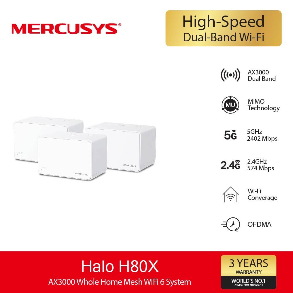 Mercusys Halo H80X(3-Pack) AX3000 Whole Home Mesh WiFi 6 System ...