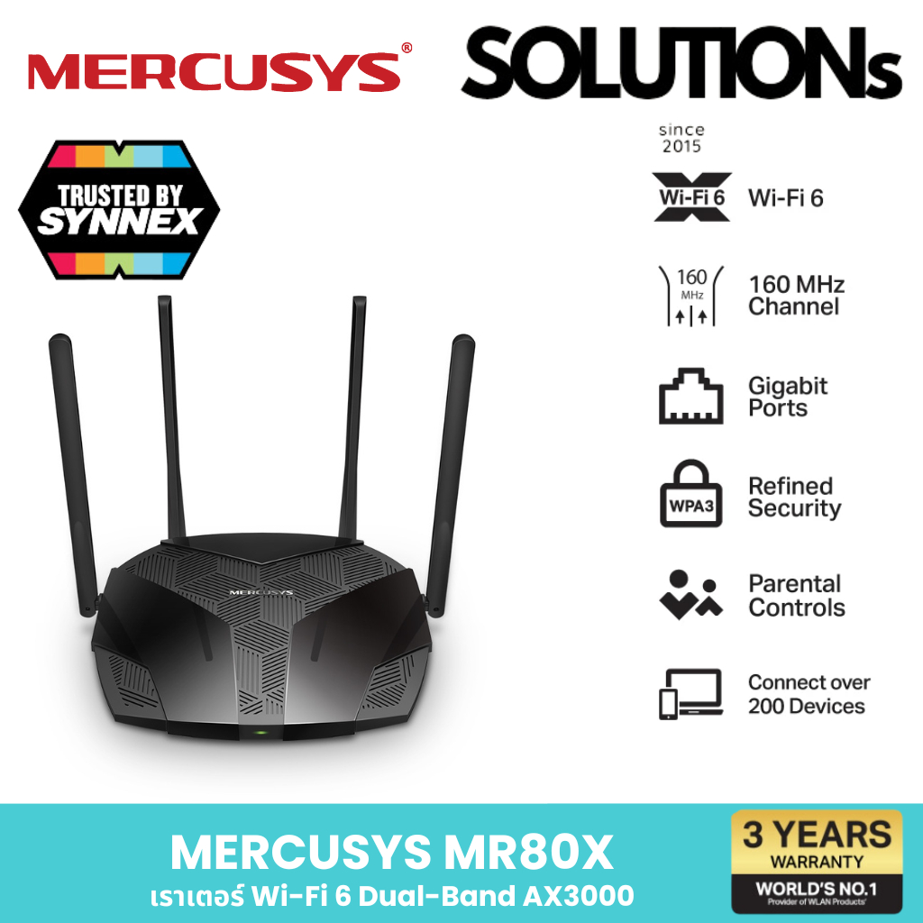Mercusys MR80X เราเตอร์ WiFi 6 (ไม่รองรับการใส่ซิม) AX3000 Dual-Band ...