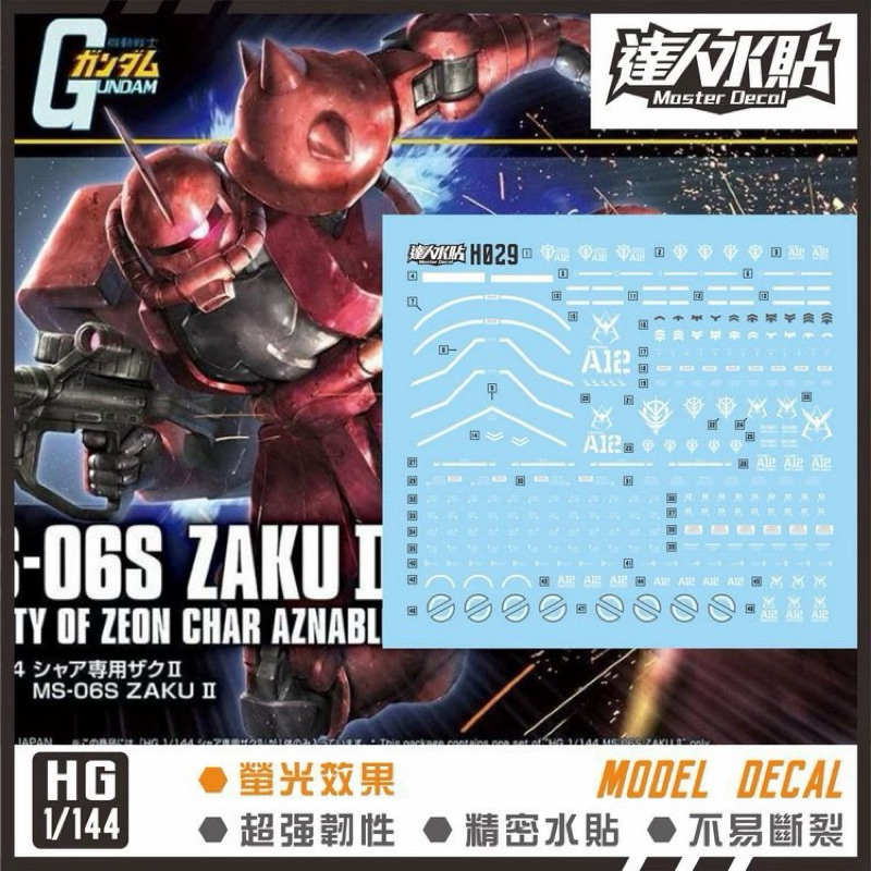 🟥ดีคอลน้ำ DL HG 029 UC DECAL HGUC MS-06S Zaku II CHAR (2020) เรืองแสงแบล็คไลท์ | Shopee Thailand