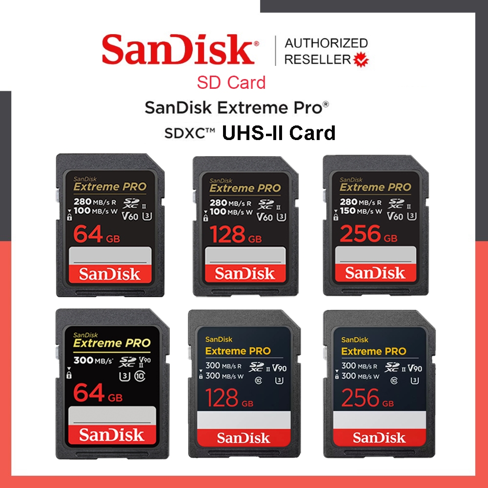 SanDisk Extreme PRO UHS II 64 128 256 SDXC Speed 300 MB/s 300 MB/s ...