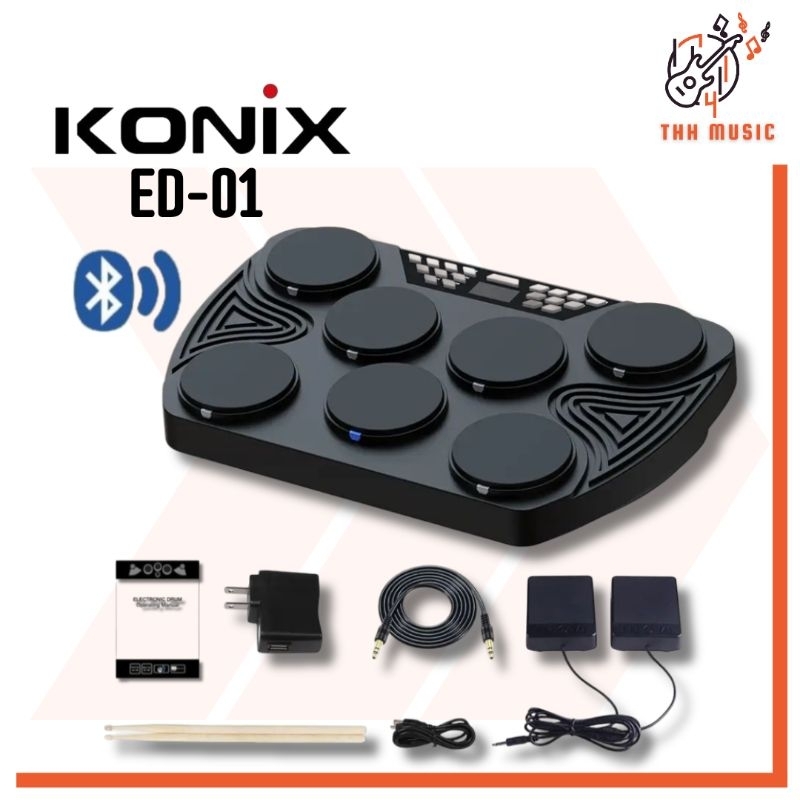 KONIX ED-01 Electric Drum Kit กลองไฟฟ้า กลองPad ลำโพงในตัวมีบลูทูธ/แบตเตอรี่ชาร์จ | Shopee Thailand