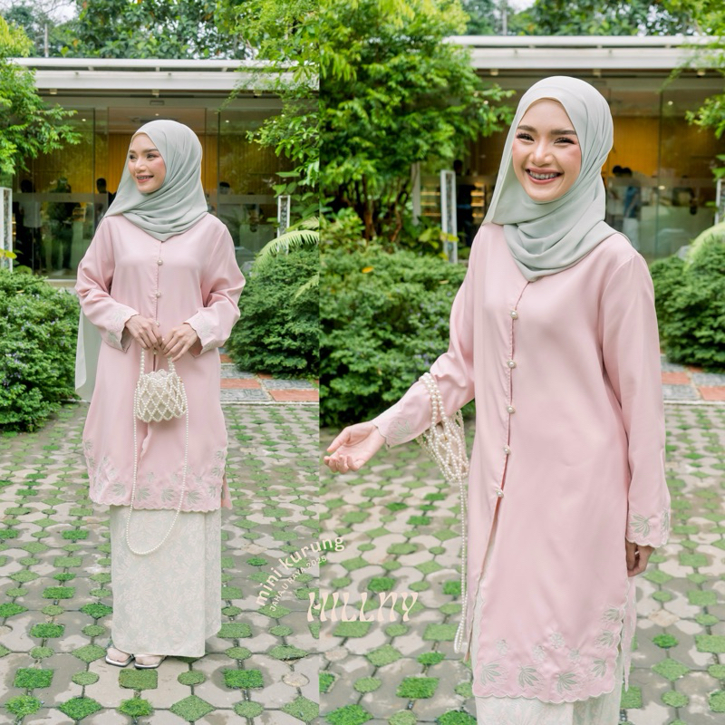 NEW• RAYA COLLECTION 2025 : MINI KURUNG HILLNY มินิกูรงทรงโมเดิร์นยาวปักดอก เนื้อผ้าคอตตอนผสม ...