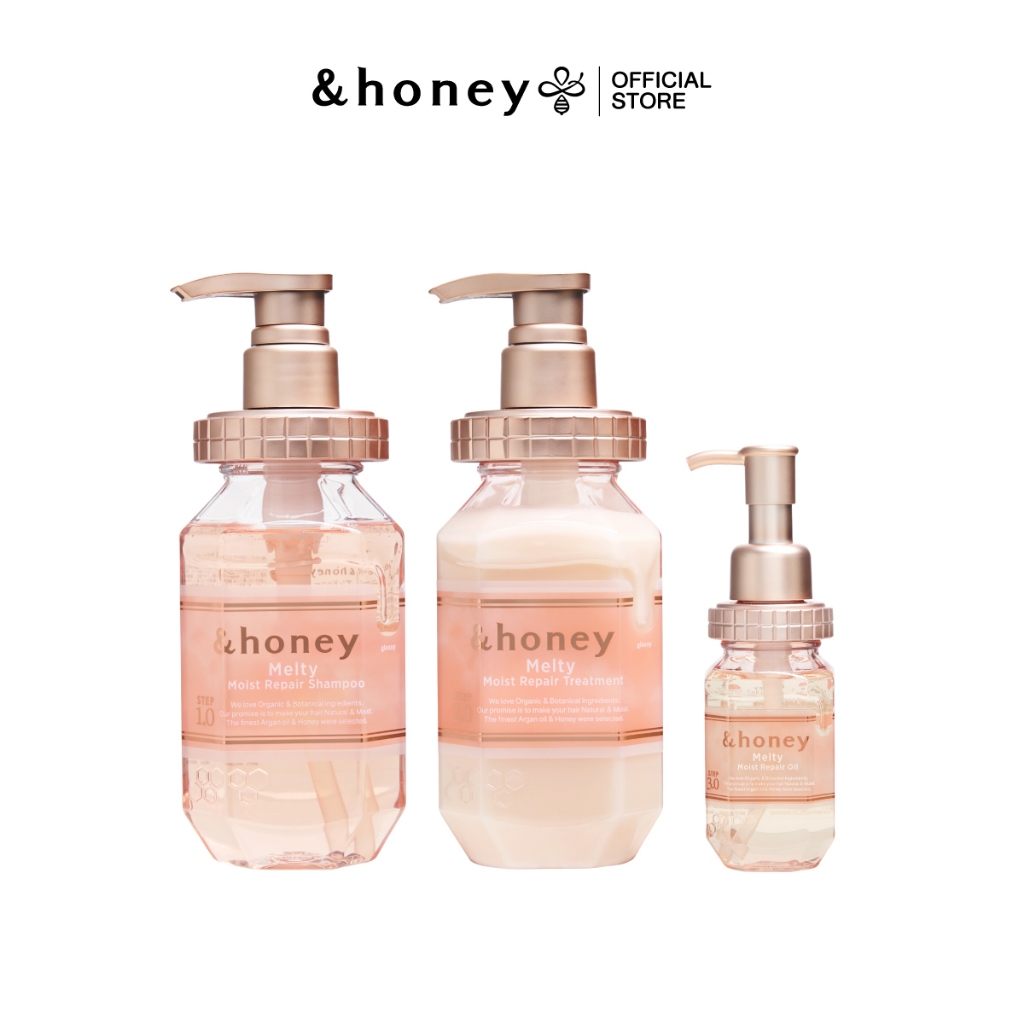 [MELTY 3 STEPS] &HONEY MELTY MOIST REPAIR SHAMPOO 440ML + TREATMENT 445G + OIL 100ML (แชมพู+ทรีท ...