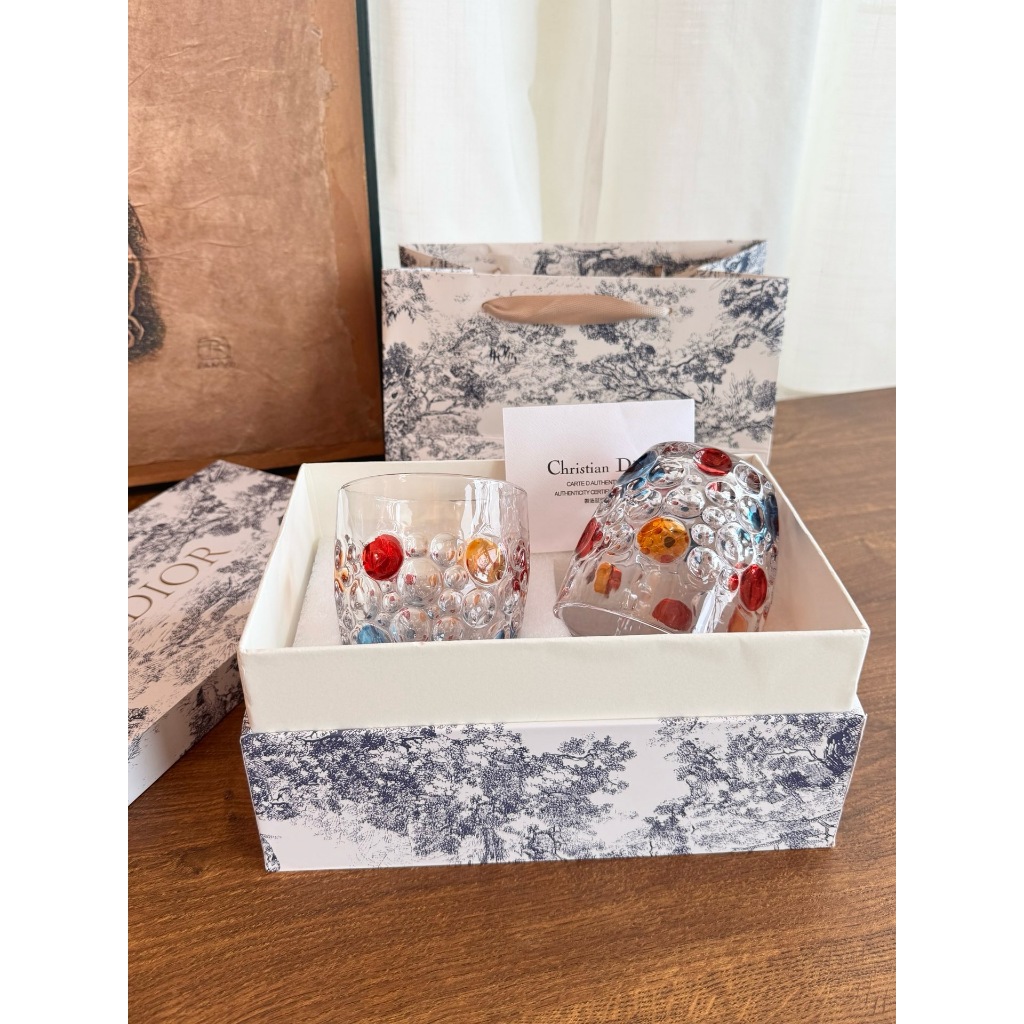Dior Colored Relief Glass Bubble Cup Whiskey Cup Set | Shopee Thailand