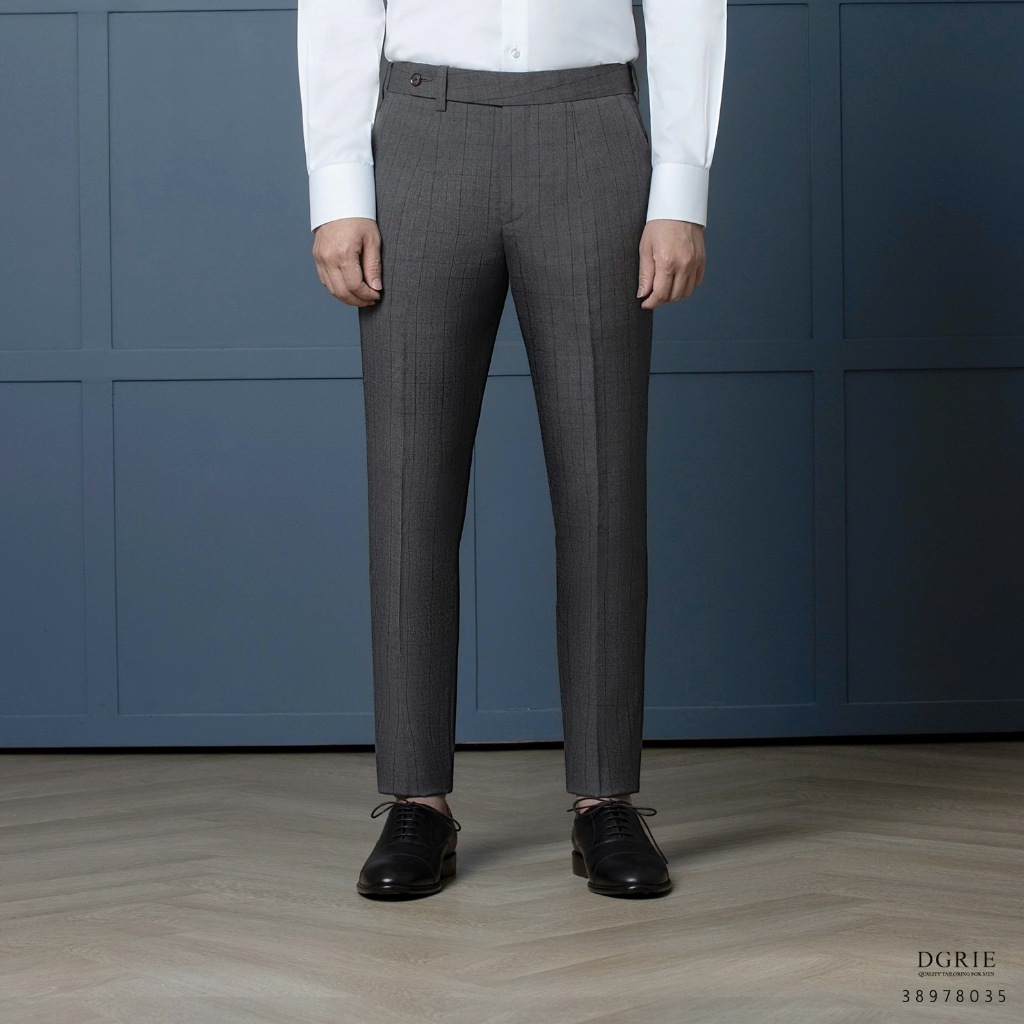 Dark Gray WindowPane Tab&2Buttons Extension Wool pants - กางเกงสีเทา ...
