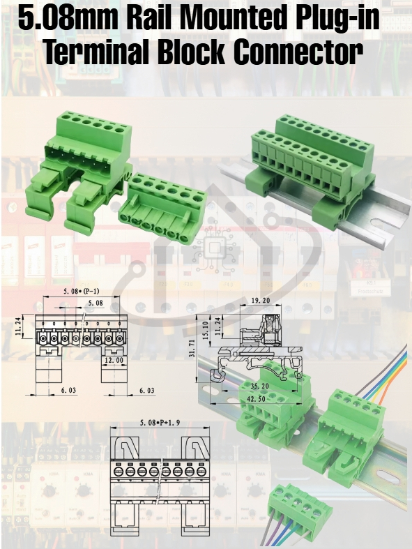 ขั้วต่อสายไฟ 8 ขา แบบเสียบติดราง DIN 5.08mm | 8P Plug-in Terminal Block Connector (PCB/DIN Rail ...