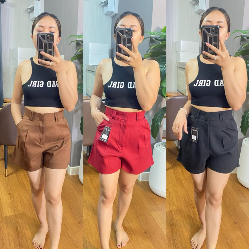 กางเกงขาสั้น ห่วงคู่ จีบหน้า ยาว 16 นิ้ว (T) S-M-L-XL-2xl-3xl Lady women | Shopee Thailand