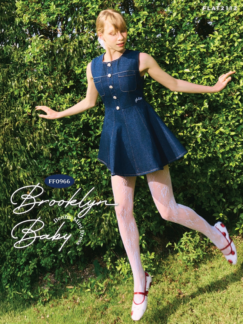 FLAT2112 FF0966 : BROOKLYN BABY DENIM MINI DRESS เดรสสั้น เดรสยีนส์ เด ...