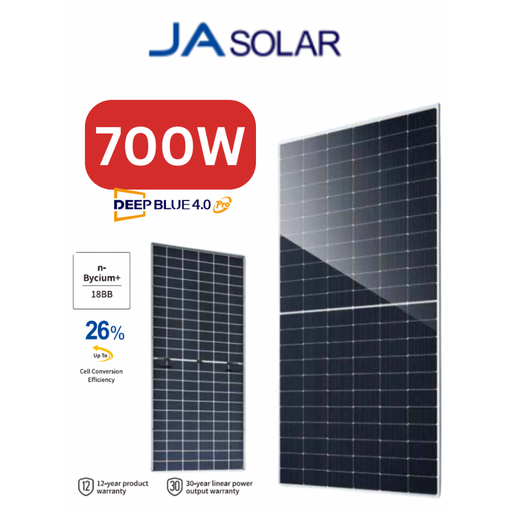 แผงโซล่าเซลล์ JA Solar 700w Tier 1 โมโน Mono N TYPE- ประกัน 25ปี JA ...