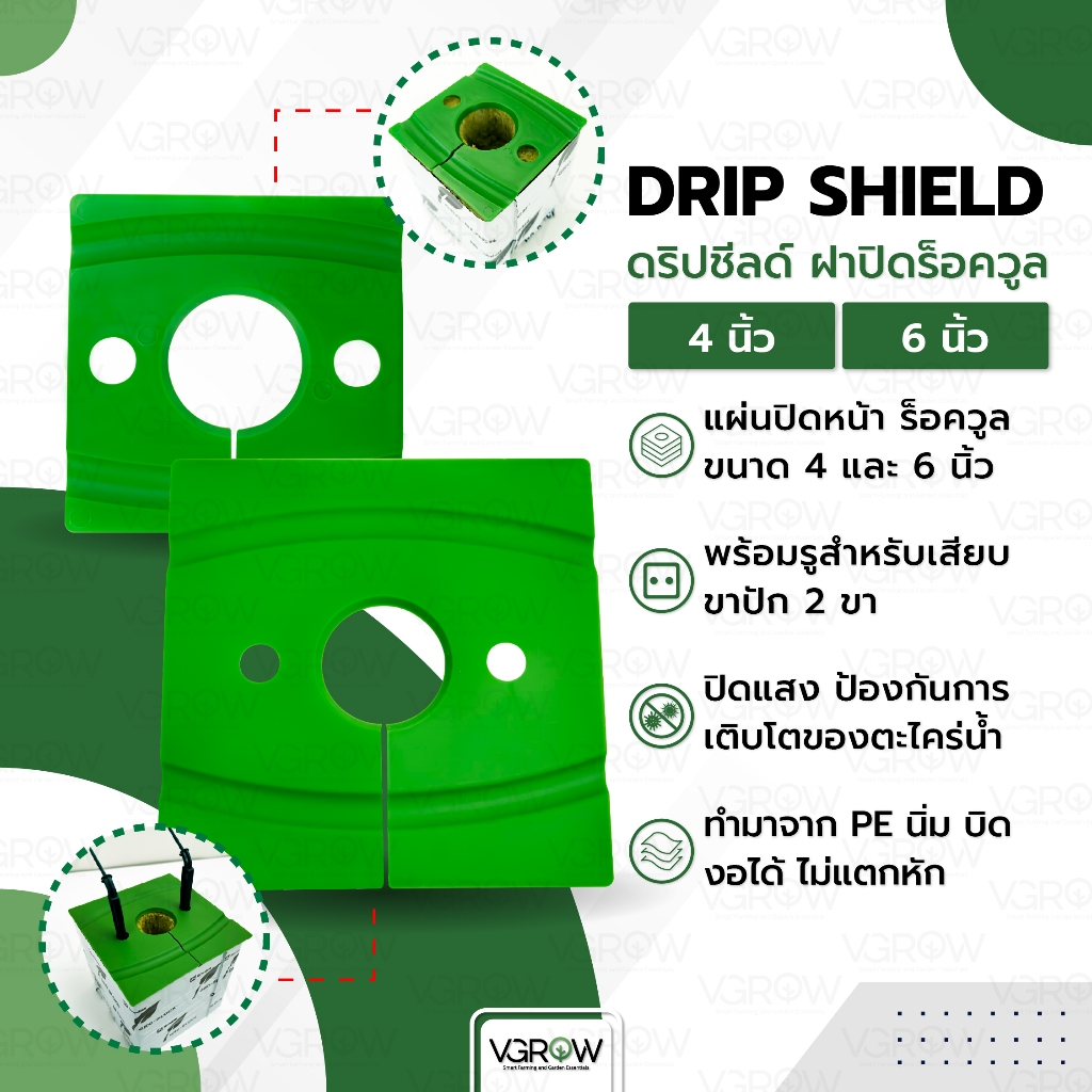 Drip Shield 4/6' ดริปชีลด์ ดริปแคป ร็อควูล 4 และ 6 นิ้ว พร้อมรูขาปักหยด ...