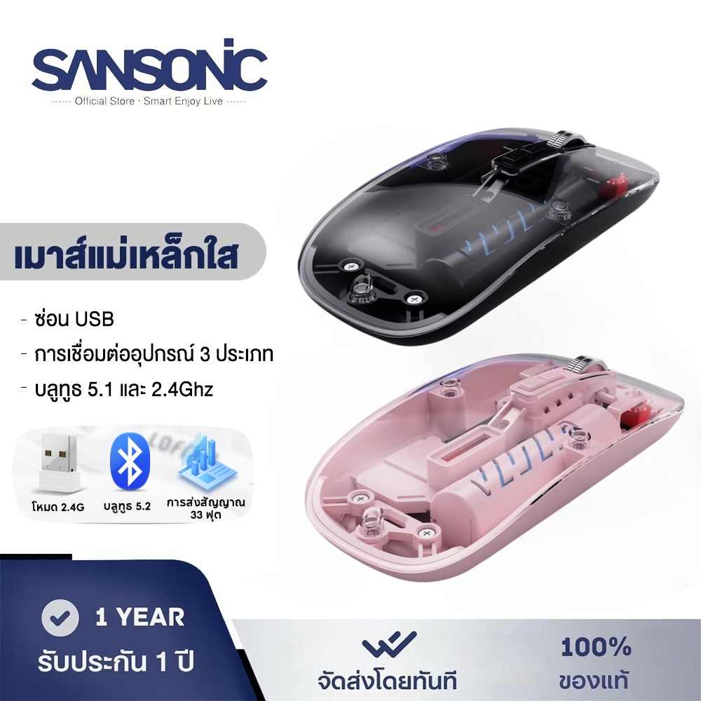 SANSONIC เมาส์บลูทูธ เมาส์ไร้สาย 3 โหมด บลูทูธ 5.0/2.4G/BT1 DPI สําหรับ ...