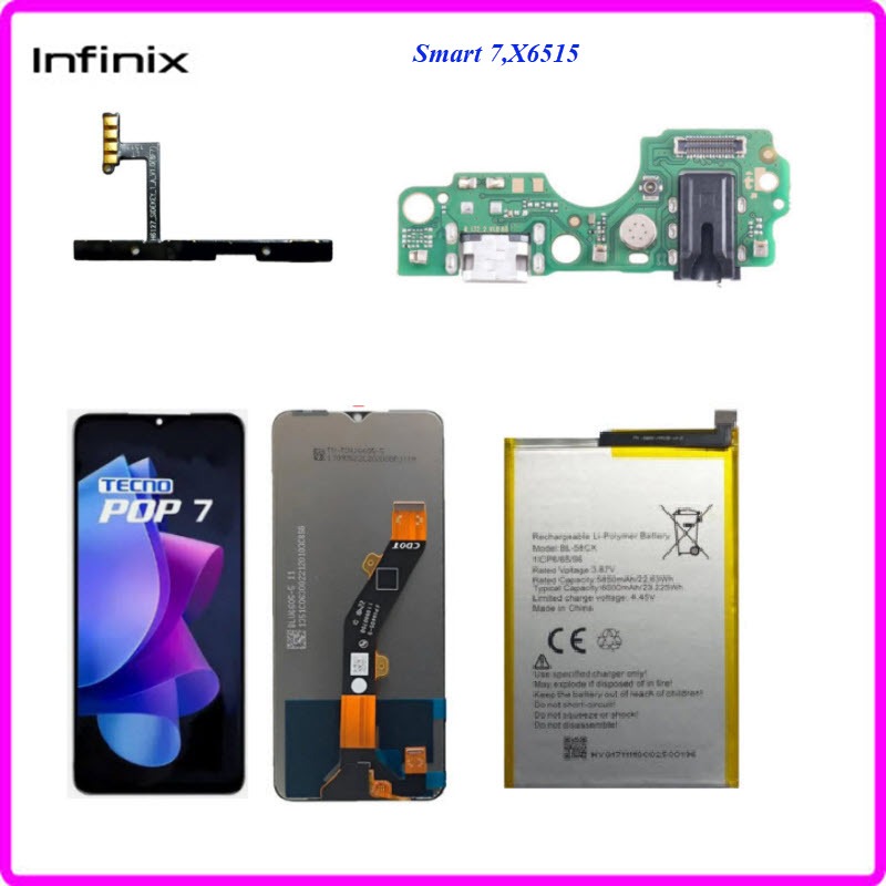 อะไหล่ infinix Smart 7,X6515,สายแพร/หน้าจอ LCD./แบตเตอรี่(BL-58CX ...
