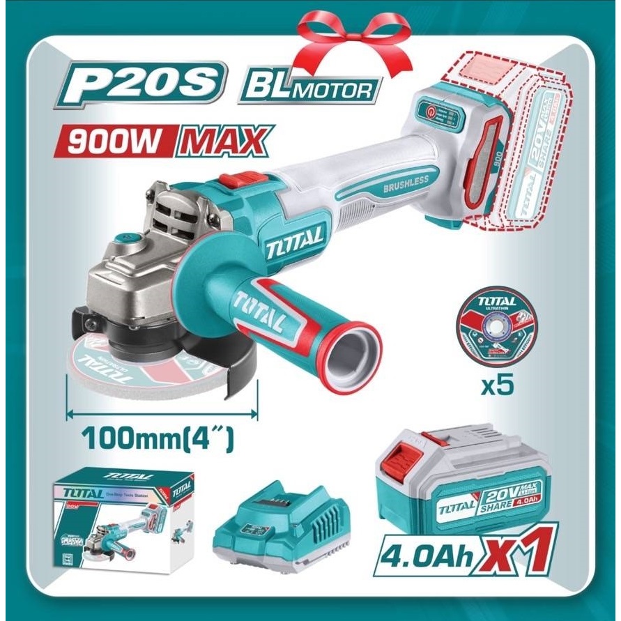 เครื่องเจียร์ไร้สาย หินเจียรไร้สาย แบตเตอรี่ 20V 4นิ้ว BL Motor TOTAL ...