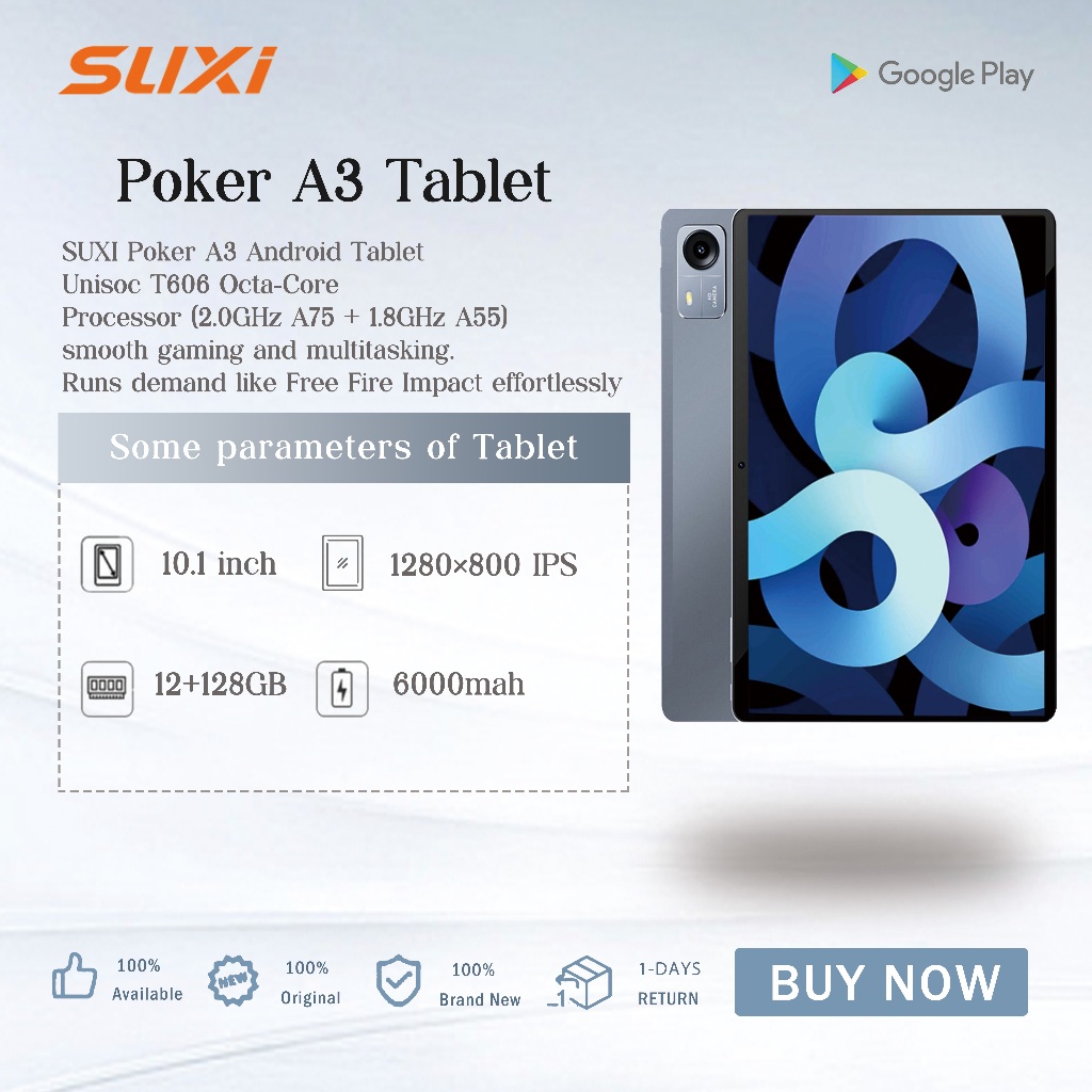 Suxi Poker A3 10.1 tablet แท็บเล็ต 12+128GB 4G, ลําโพงคู่และผู้ช่วย AI ...