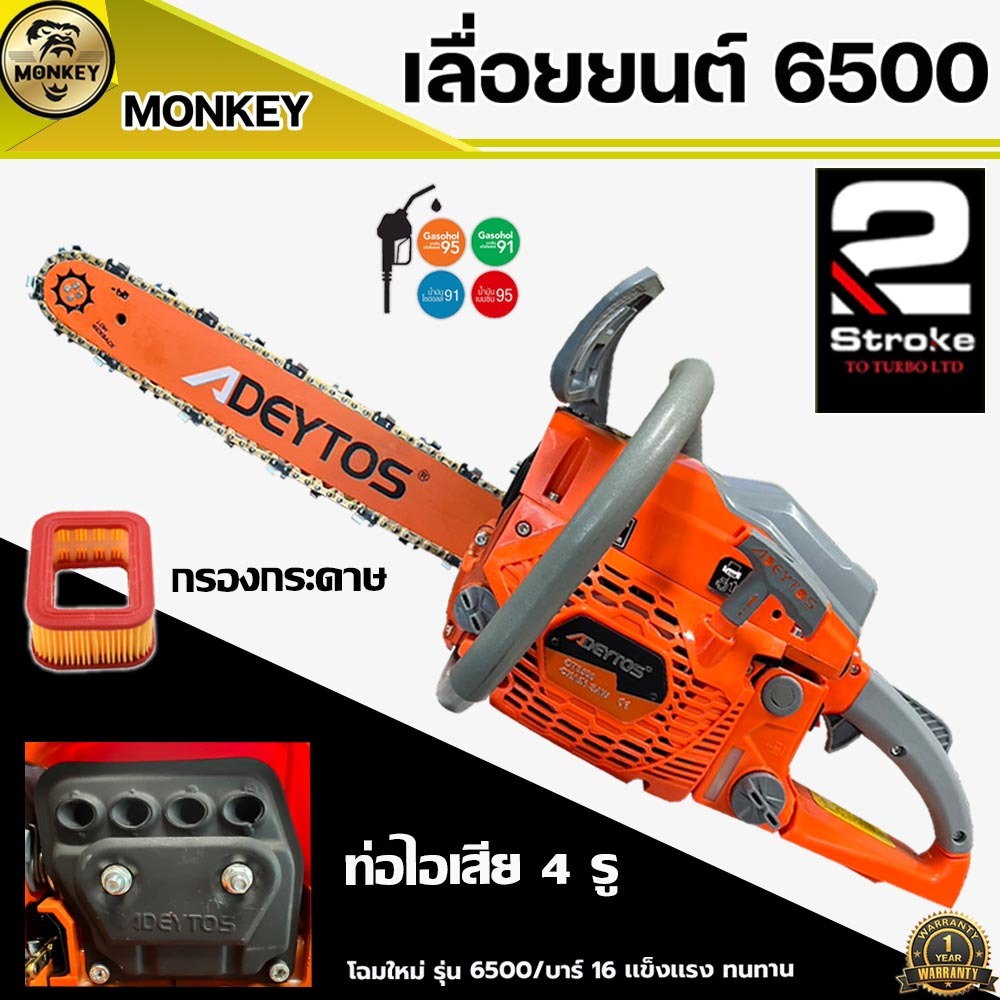 "รุ่นยอดฮิต" เลื่อยยนต์ ADEYTOS รุ่น DT 6500 ท่อไอเสีย 4 ท่อ ลูกสูบไฮสปีด 2 แหวน ฟรี บาร์ยาวขนาด ...