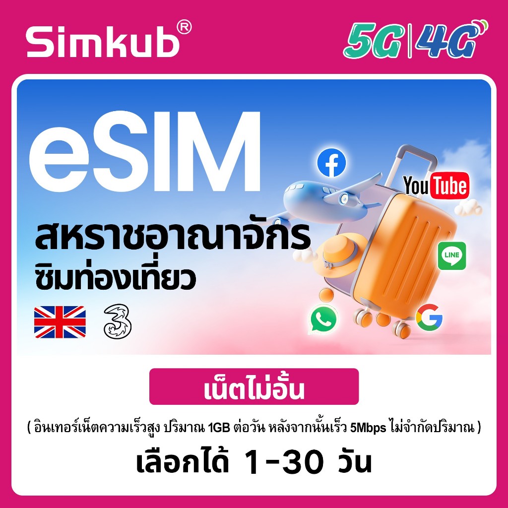 eSIM United Kingdom ซิมท่องเที่ยว สหราชอาณาจักร เน็ตไม่จำกัด รองรับ 5G/4G เลือกได้ 1-30 วัน ...
