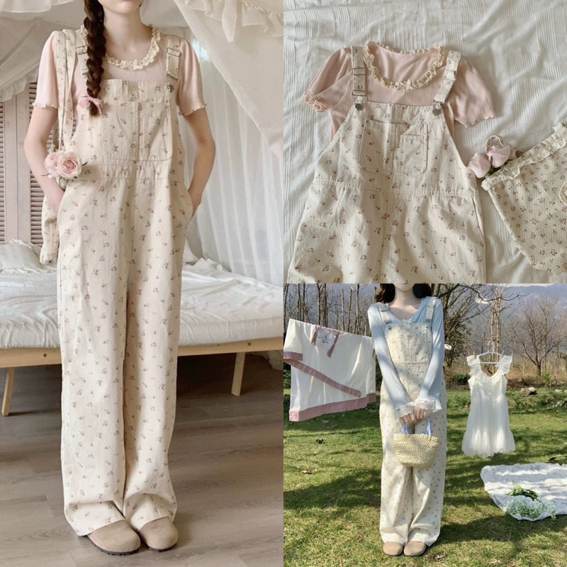 [พรี/พร้อมส่ง] primproudhome “Oat Bloom Denim Overalls” เอี้ยมผ้ายีนส์ ...
