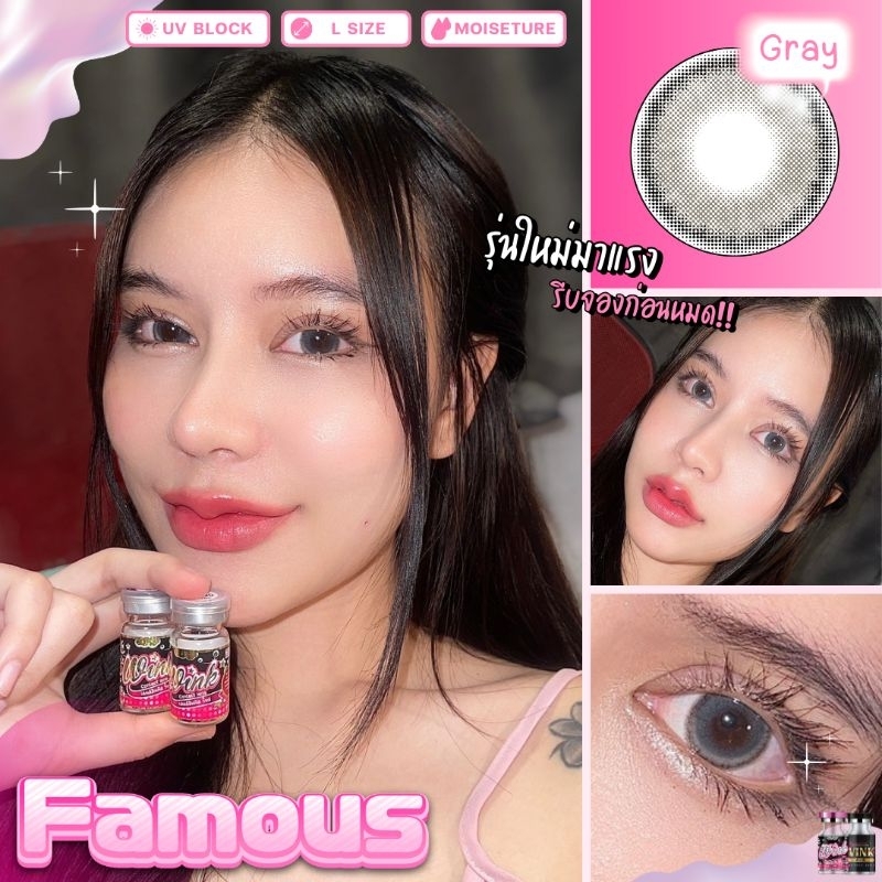 คอนแทคเลนส์ รุ่น FAMOUS By WINK มีสี Gray/Brown สีเทา/ตาล มีค่าสายตา (0 ...