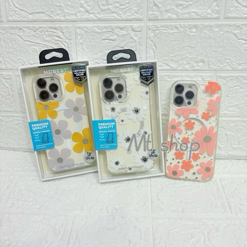 Mobest Case ใสพิมพ์ลายดอกไม้ รองรับชาร์จไร้สาย สำหรับ i15promax 16 ...