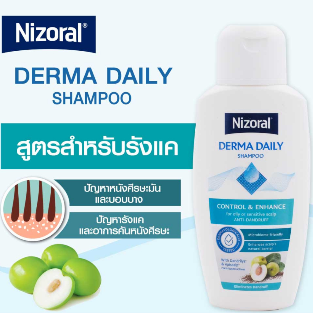 NIZORAL Derma Daily Shampoo แชมพูสำหรับผมและหนังศีรษะมันหรือบอบบาง ขนาด 200 ml. #12350 | Shopee ...