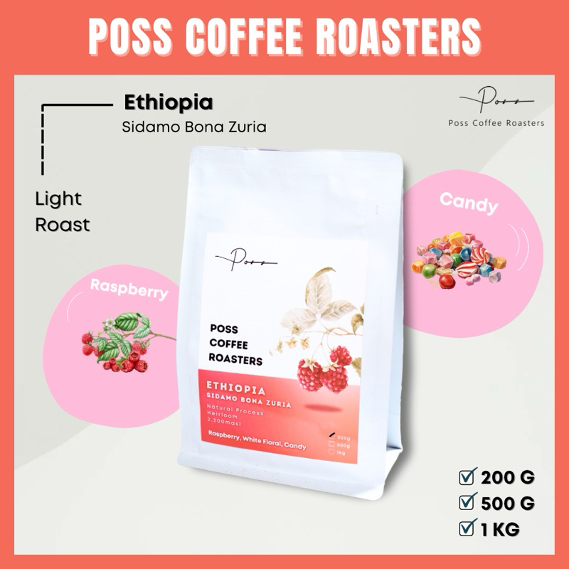 Poss Coffee Roasters เมล็ดกาแฟคั่ว Ethiopia Sidamo Bona Zuria G1 (Natural) 200g 500g 1kg บดฟรี ...