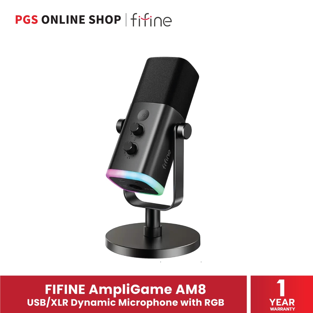 FIFINE AmpliGame AM8 USB/XLR Dynamic Microphone with RGB (ไมโครโฟนยูเอสบี) สำหรับ Gaming ...