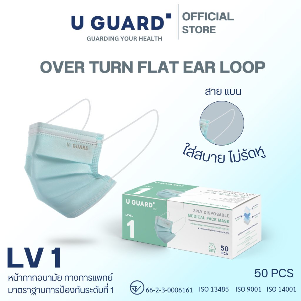 (Official Store) U Guard Mask หน้ากากอนามัยผู้ใหญ่ Lv.1 สีเขียว แบบ ...