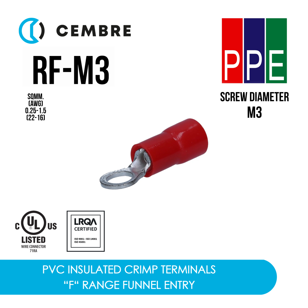RF-M3 [Cembre] หางปลาหุ้มฉนวน แบบกลม 1.5 Sqmm. รูน๊อต M3 Insulated Ring ...