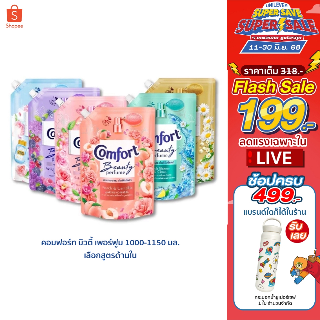คอมฟอร์ท บิวตี้ เพอร์ฟูม น้ำยาปรับผ้านุ่ม 1000-1150 มล. x2 Comfort Beauty Perfume Softener 1000 ...