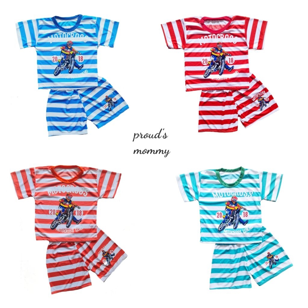 (U2505) ชุดเซ็ทเด็ก พรีเมียมผ้านุ่มมาก ลายทางพิมพ์ลายรถ มอเตอร์ไซค์สุด ...