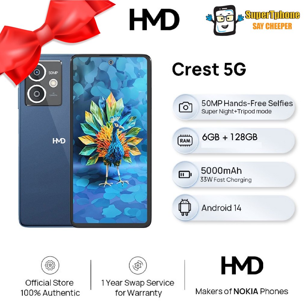 มือถือ HMD Crest Nokia 5G(ram6/rom128) จอ 6.67 " l แบต 5,000 mAh ชาร์จ ...