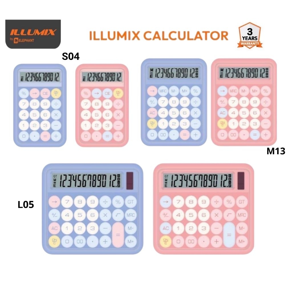 Elephant เครื่องคิดเลขอิลลูมิกซ์ ILLUMIX CALCULATOR เครื่องคิดเลข 12 หลัก ปุ่มกดพลาสติก รับ ...