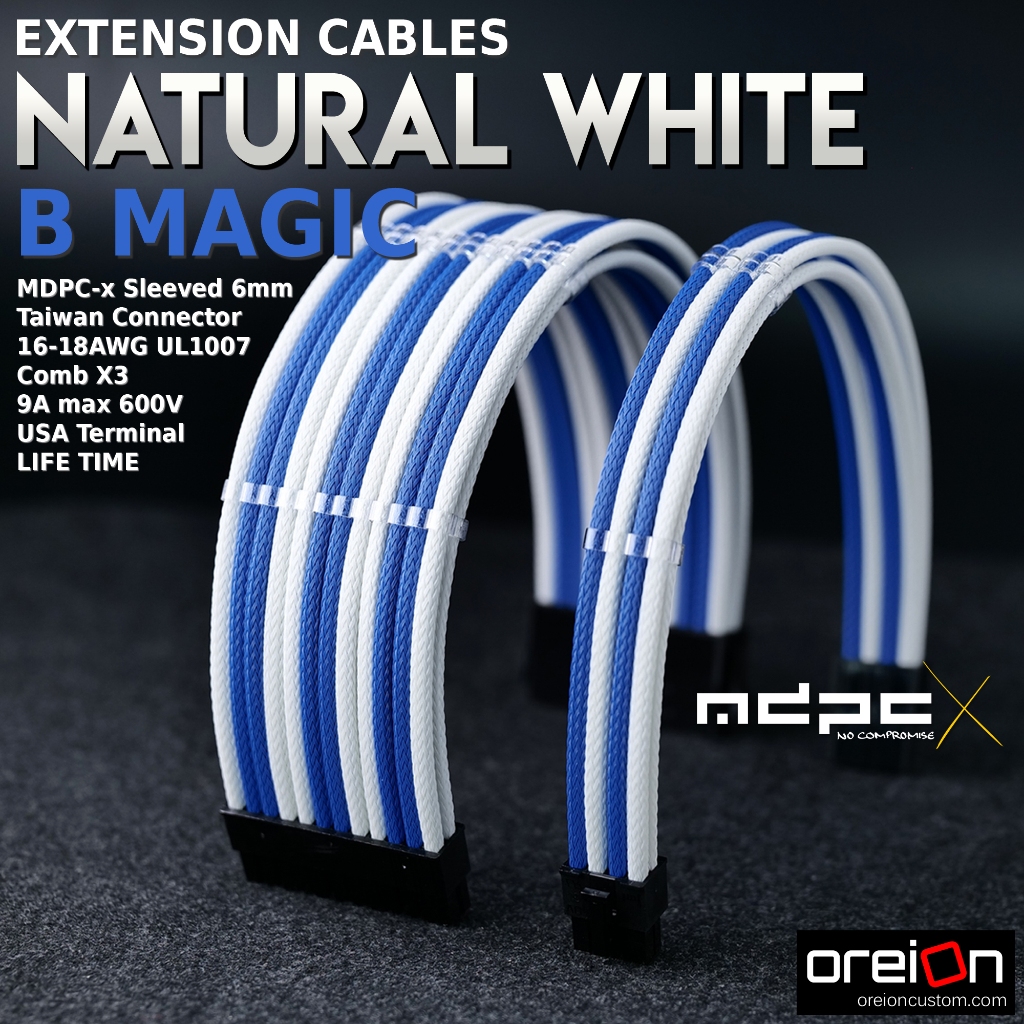 สายถักแต่งคอม สีขาวน้ำเงิน Extensions Sleeved PC Cable [ขาว-น้ำเงิน ...